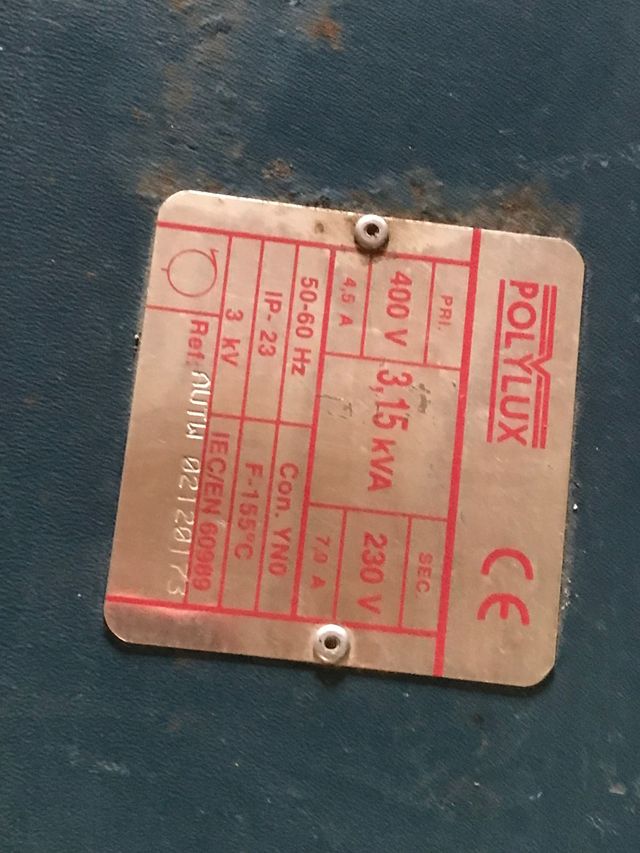 TRANSFORMADOR POLYLUX 400 V \/ 230V (3,15 kVA) de segunda mano por 1 ...