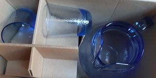 Set caraffa e 6 bicchieri in vetro smerigliato