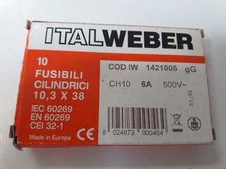 Fusibile cilindrico 10x38 6A  500V