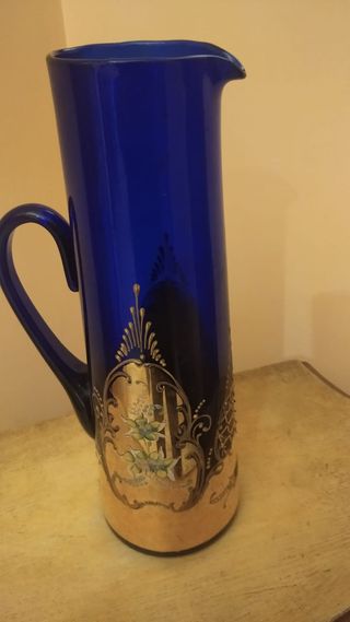 Caraffa vetro di Murano Tre fuochi Blu oro vintage