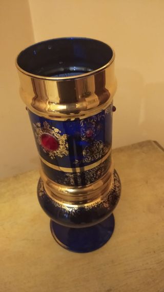 Vaso vetro soffiato Murano vintage Blu cobalto oro