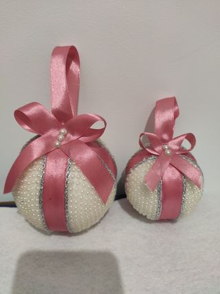 Set 2 palle di natale bianche rosa e argento