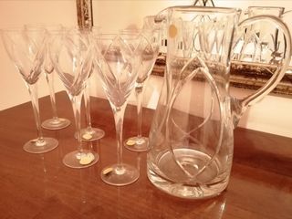 servizio da 6 calici da vino di cristallo + brocca