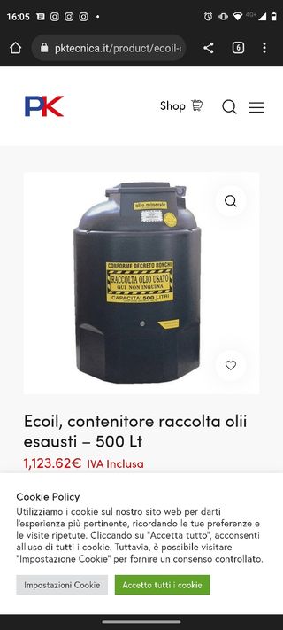 contenitore raccolta Olio minerale esausto 500lt