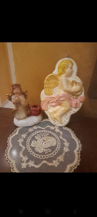 Quadretto in gesso dipinto a mano e angioletto por