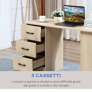 Scrivania PC Moderna Acero con Cassetti e Scaffali