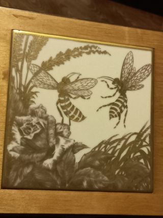 Scatola vintage legno con mattonella dipinta