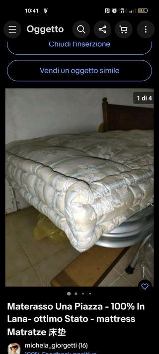 Materasso Una Piazza - 100% In Lana- ottimo Stato