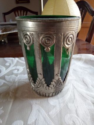Bicchiere Decorato in Vetro Verde e Metallo