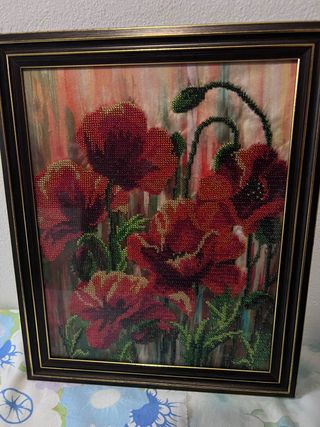 Quadro ricamato Papaveri