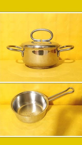 pentola con coperchio D 14 + colino D 16 acciaio