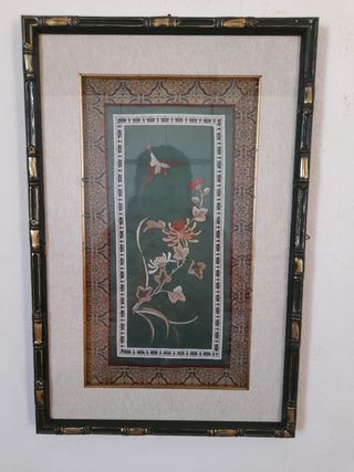 Quadro ricamato a mano con cornice in bambù 53×35