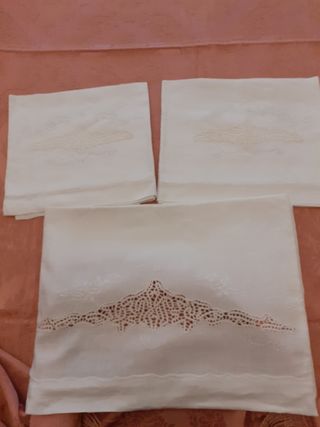 lenzuolo matrimoniale+federe lino ricamato+intarsi