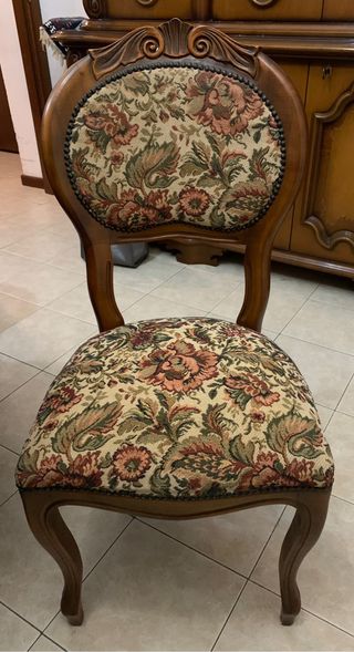 Set 6 sedie in legno di noce, stile Barocco 