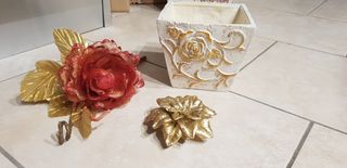 vaso portafiori quadrato +rosa + candela oro