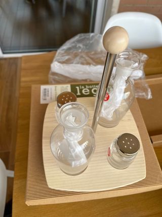 Set Olio , aceto, sale e pepe in legno e cristall