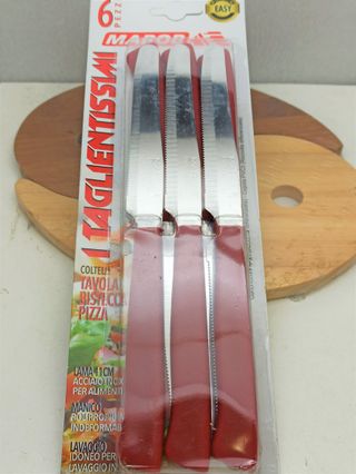6 coltelli da tavola acciaio inox made italy rosso