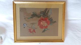 Quadro cornice in legno oro fiori farfalla nero