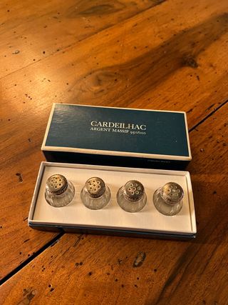 4 piccoli porta spezie antiche cristallo argento