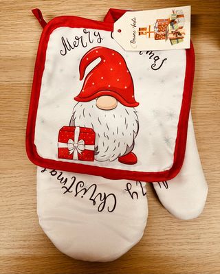 Set guanto forno e presina Babbo Natale boanco 