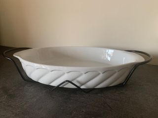 Pirofila ovale in ceramica con supporto 