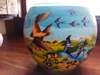 Portacandele con motivo primavera, rondini e fiori