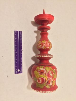 Candelabro Tirolese In Legno Dipinto Mano Vintage