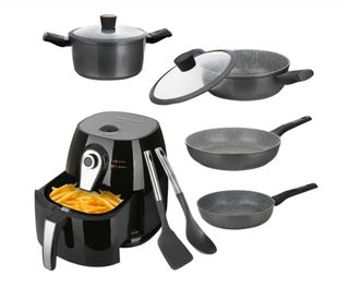 Batteria 8 pezzi stone grey più friggitrice aria