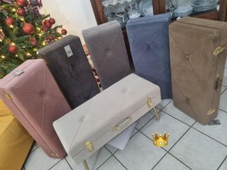 Panca contenitore grigia in velluto