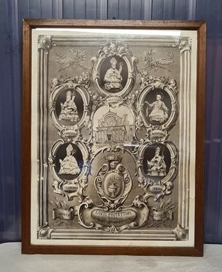 Quadro con antica stampa santi protettori 1922