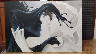 quadro olio su tela fatto a mano Amanti b/n 120*80