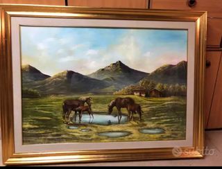 Quadro pittura Rabito natura con cavalli 