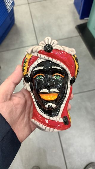 coppia teste di moro,uomo e donna,14 cm,ceramica 