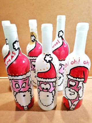 Bottiglia dipinta a mano con lucine led Natale