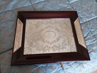 vassoio legno e argento 
