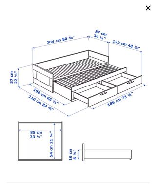 BRIMNES Struttura letto divano/2 cassetti, bianco