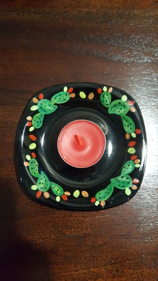 Piattino portacandela decorato a mano cm 11