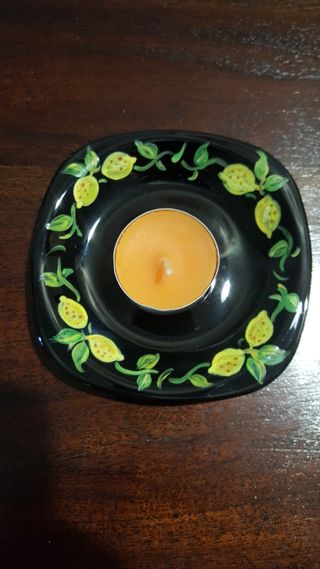Piattino portacandela decorato a mano cm 11