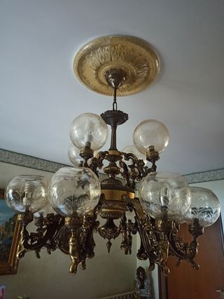 Lampadario Antico in Ottone Anni 40/50