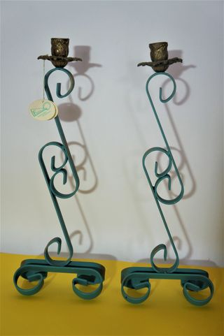 Coppia portacandele in ferro battuto