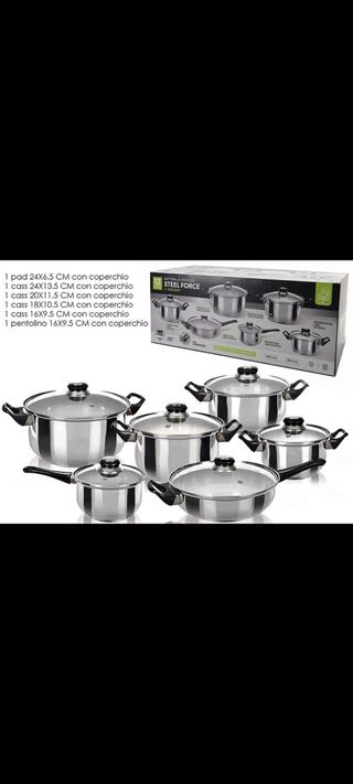 batteria 12 pezzi in acciaio inox