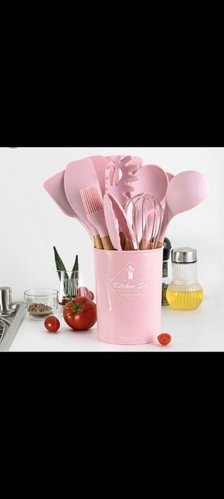 set utensili da cucina in silicone e legno 12 pezz