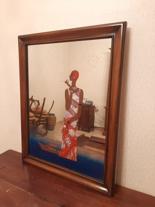 Specchio con stampa e cornice in legno, mis. 70x90