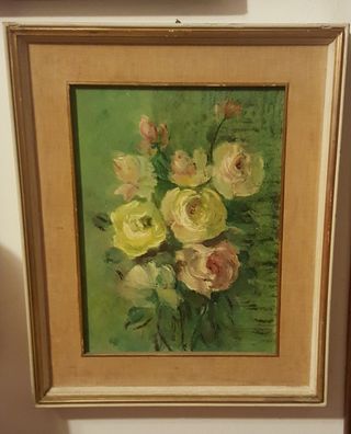 Dipinto olio su tavola ▪ Natura morta con rose 