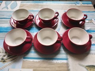 6 tazzine + piattini ceramica bordeaux 