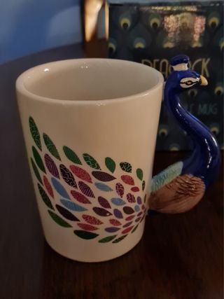 Tazza ceramica con manico a forma di pavone nuova
