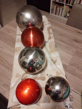 Set 5 Palline in acciaio rosso e argento 