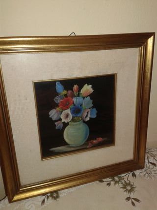 QUADRO VASO DI FIORI in cornice di pregio di legno
