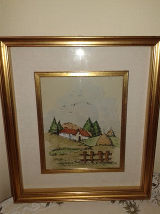 QUADRO CASA IN CAMPAGNA in cornice di legno 36X42