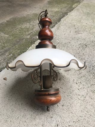 Lampadario vetro e legno 